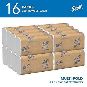 Scott Essential Multifold Paper Towels (01840) with Fast-Drying Absorbency Pockets, White, 250 Count (Pack of 16)