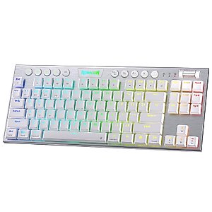 Redragon K621 Horus TKL Wireless RGB Mechanical Keyboard, 5.0 BT/2.4 Ghz/Wired Three Modes 80% Ultra-Thin Low Profile BT Keyboard w/Dedicated Media Control & Tactile Brown Switches, White