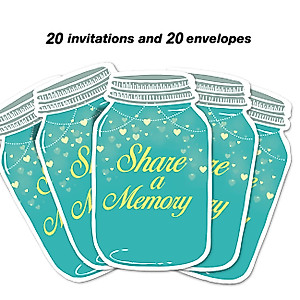 Cute Share a Memory Cards Cards 50 Set Mason Jar Shaped Party Supplies Favors for Celebration of Life Birthday Showers Birthdays, Double-Sided 5 x 7
