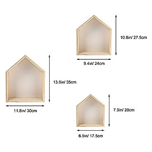 Wakauto 3pcs Wooden Floating Shelf House Shaped Wooden Shadow Cubby Box Display Shelf for Living Room Bedroom Home White