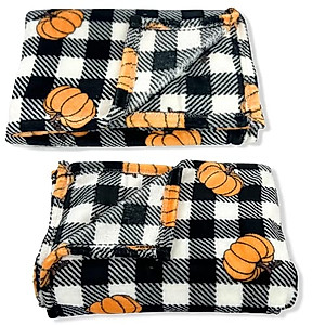 Fall Decor Throw Blanket: Modern Farmhouse Country Black and White Check with Orange Pumpkins for Living Room Couch Bed Chair Dorm