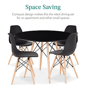 Best Choice Products 5-Piece Dining Set, Compact Mid-Century Modern Table & Chair Set for Home, Apartment w/ 4 Chairs, Plastic Seats, Wooden Legs, Metal Frame - Black/Oak