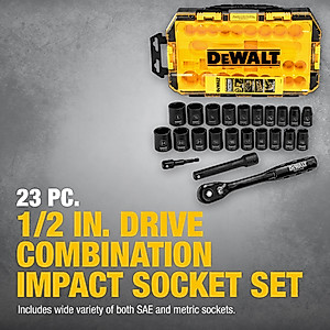 DEWALT Impact Socket Set, 23-Piece, 1/2" Drive Metric/SAE (DWMT74739)