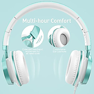 AILIHEN MS300 Wired Headphones with Microphone for Chromebook Laptop Computer Smartphone, 3.5mm Foldable Lightweight Headset for School Teen Girls Boys Teenager Online Zoom (Lime Green)