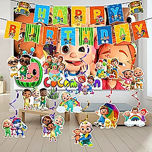 JJ Birthday Decorations Supplies 1* Happy Birthday Banners 12*Cartoon Coco JJ Melon Hanging Swirls Ceiling Ribbons Party Decorations,Kids Boys and girls for birthday party supplies Happy Theme Decor