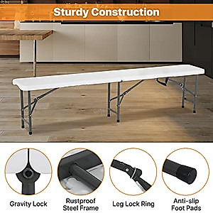 HKLGorg Folding Bench 6 FT Heavy Duty Plastic Outdoor Bench Foldable Camping Seat Portable Indoor Outdoor Seat Foldable Bench for Picnic Camping Party Dining - White (2 Pack)