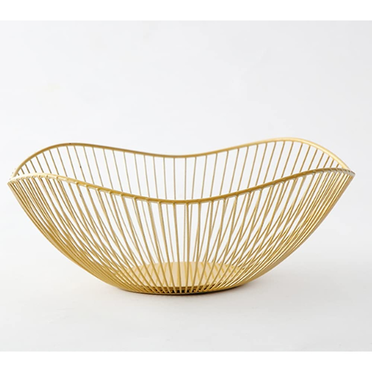 NatureMan Kitchen counter fruit bowl Large fruit basket bowl Metal wavy storage basket Kitchen vegetable and fruit bowl, used to hold fruits, vegetables and bread (Gold-Small)