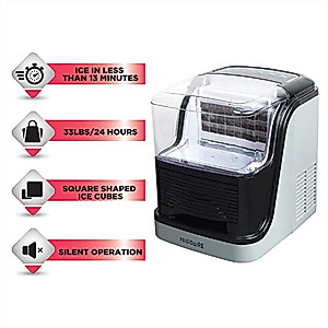 Frigidaire EFIC229-VCM FRIGIDAIRE-33LBS per day Square Clear Cube COMPACT ICE MAKER-Viewing Window-Silver, Standard