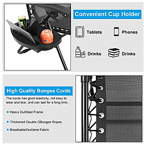 HHS Zero Gravity Chair Lawn Chairs Reclining Lounge Chairs for Outside Patio Outdoor Folding Chair Loungers Comfortable Beach Poolside Chaise with Removable Pillow, Black, 37 x 26 x 43 inches