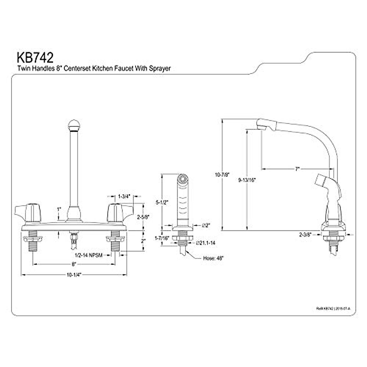 Kingston Brass KB742 8" Centerset Kitchen Faucet, Polished Chrome