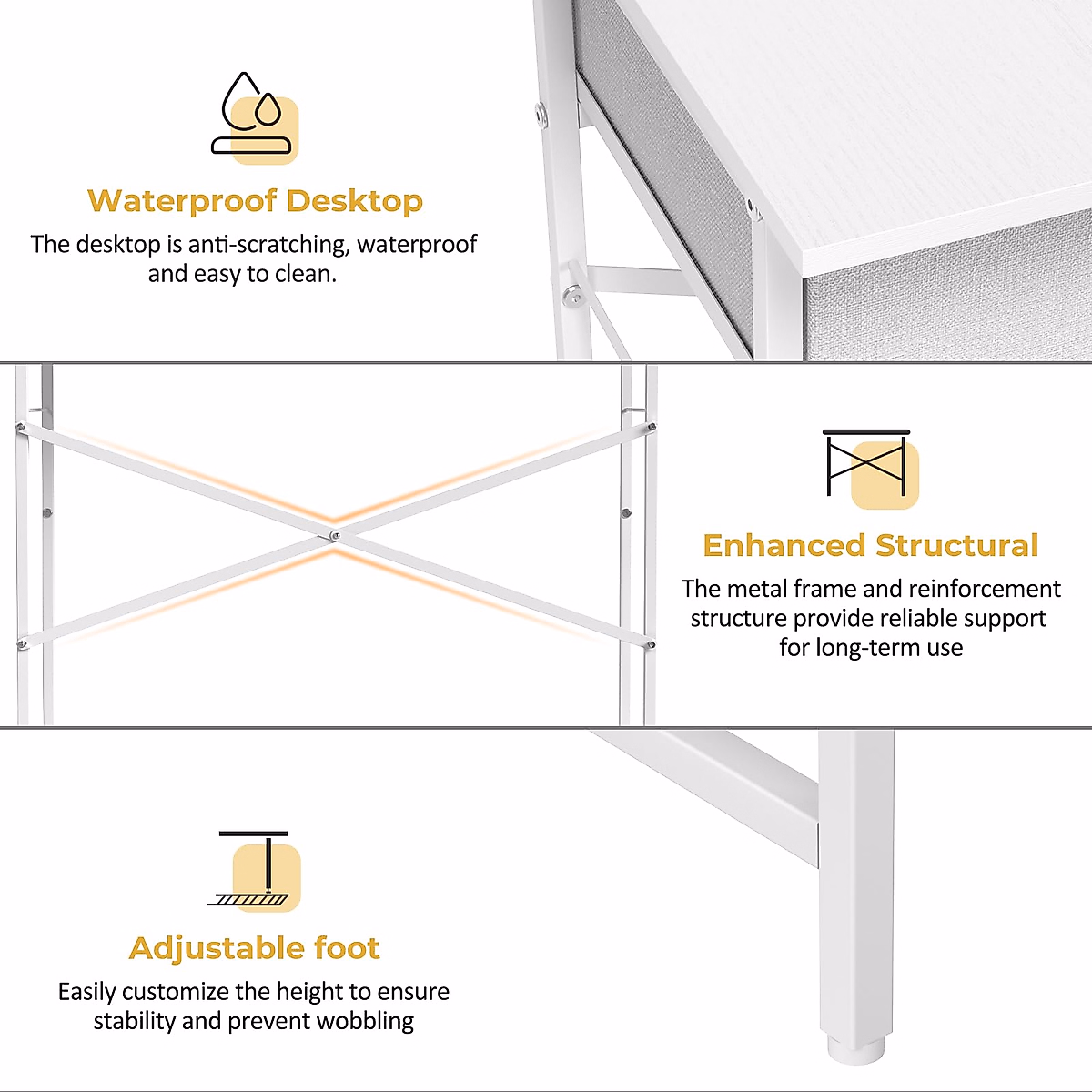 DAOUTIME Small Writing Desk for Kids Bedroom, 31.5 Inch Small Computer Desk for Small Spaces, Simple Desk with 2 Fabric Drawers for Home Office, Dorm, Living Room, Home Study Table, White