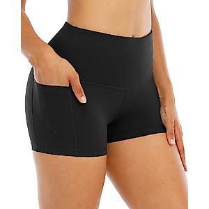CHRLEISURE Spandex Yoga Biker Shorts with Pockets for Women, 3'' / 5'' / 8'' Workout Booty Shorts (3“ Black, S)