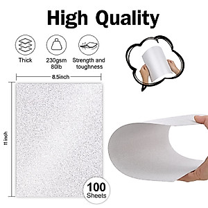 100 Sheets Silver Glitter Cardstock 8.5x11 Double-Sided, Goefun 80lb No-Shed Shimmer Glitter Paper for Scrapbook, Birthday, Wedding Party, Decorations (Not Suitable for Printing)