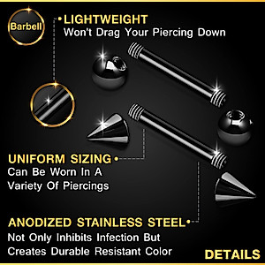 4PCS Stainless Steel Black Straight Barbell 16g 1/4 6mm 3mm Ball Cone Cartilage Helix Rim Earrings Rook Piercing Jewelry 0773