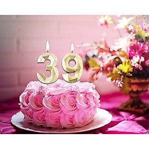 2 inch Gold 39 Birthday Candles, 3D Diamond Number 39th Cake Topper for Boys Girls Birthday Party Decorations Theme Party