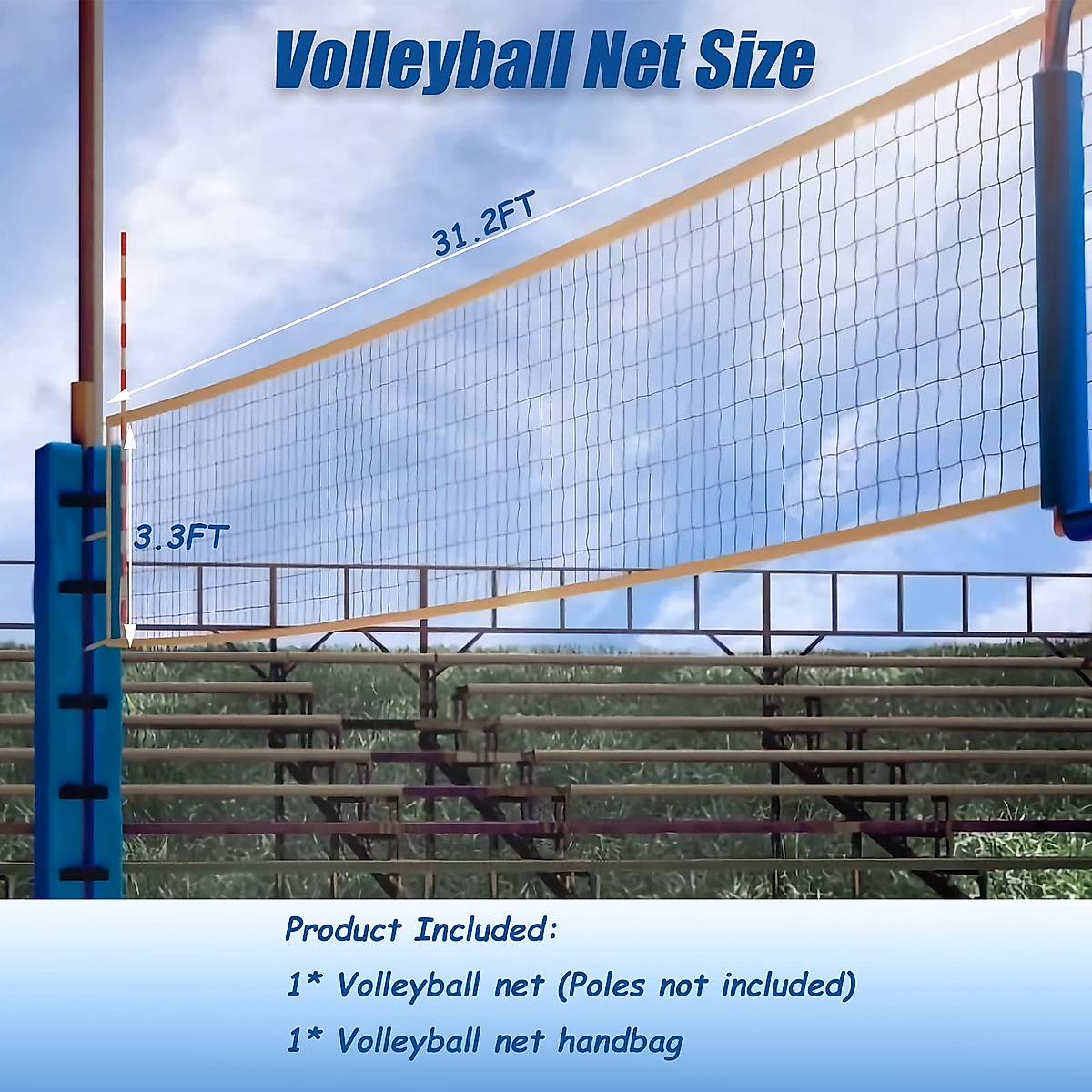 Volleyball Net Outdoor, Heavy Duty Volleyball Net for Backyard, 32 x 3 FT Professional Net with Reinforced Side Tapes for Ground Pool Sports, Portable Replacement Net for Beach (Poles Not Included)