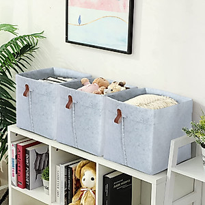 Felt Storage Basket, Fabric Cloth Storage Bin Collapsible Organizer Basket with Handle for Cloth Toys Fordable Cloth Bin for Bedroom Playroom Office Hard Bottom (large, gray)