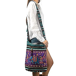 TribeAzure Elephant Hobo Shoulder Bag Cotton Sling Crossbody Handbag Boho Hippie Books Market Spacious Colorful Roomy Casual (Majestic Purple)