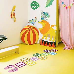 10 PCS Number Lattice Floor Sticker with 1 Pair Kids Footprint Stickers, Funny Number Hopscotch Game Floor Stickers Wall Decals for Classroom Bedroom Living Room Ground Corridor Nursery