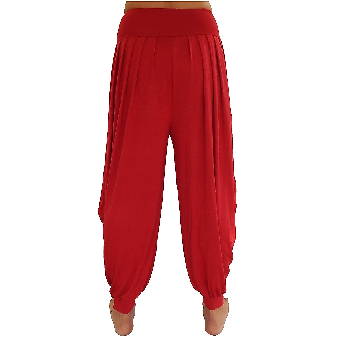 Lovely Creations Women's Drape Harem Pants Best for Dance, Yoga, Pilates, Belly Dance Fitness, Lounging - Super Soft Aladdin Pants Free Size (S-XL) (JS Red)
