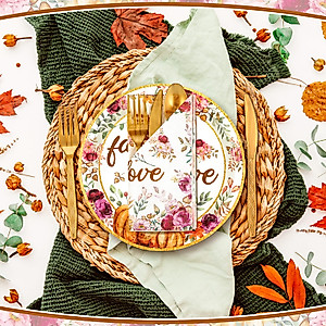 Tanlade 193 Pcs Fall in Love Bridal Shower Decorations Include 24 Dinner Plate 24 Dessert Plates 24 Pumpkin Napkin 24 Pcs 9 oz Cup 24 Cutlery 24 Straw Banner for Wedding Anniversary Engagement Party