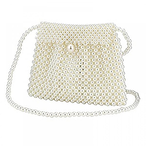 Pearl Crossbody Bag White Handmade Weave Pearl Purses Beaded Shoulder Bag for Women Girls Lady Beaded Clutch Evening Bag