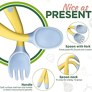 Toddler Utensils Baby Spoons and Forks Set with Case Bendable Self Feeding Training Flatware Silicone Spoon Fork for Kids Babies Children Handle Toddler Set, Green, Pink, Yellow (3 Sets)