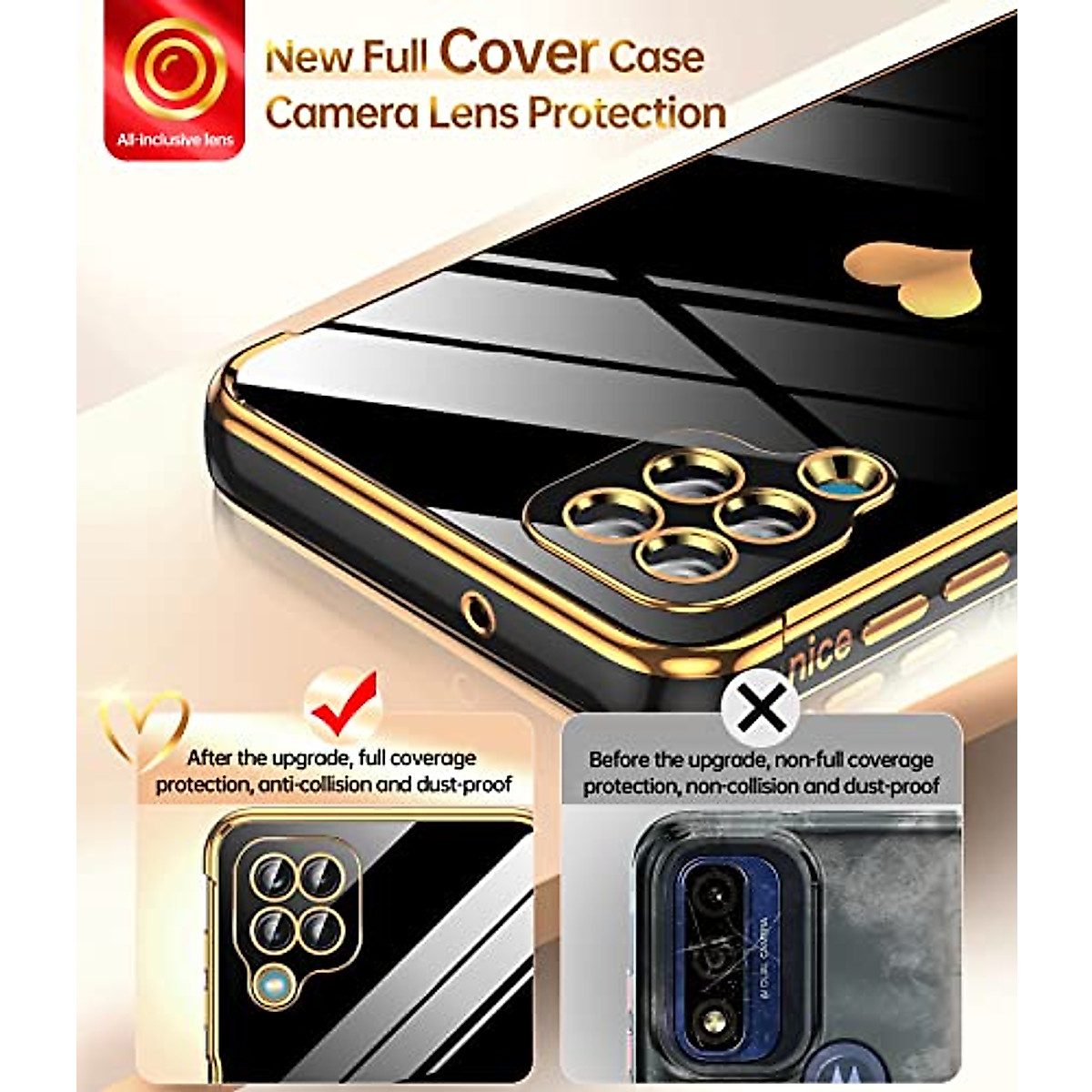 LeYi for Samsung Galaxy A12 Case with Tempered Glass Screen Protector [2 Pcs]+ Full Camera Lens Protection, Love Heart Plating Girly Women Cute Luxury Soft TPU Shockproof Case for Samsung A12, Black