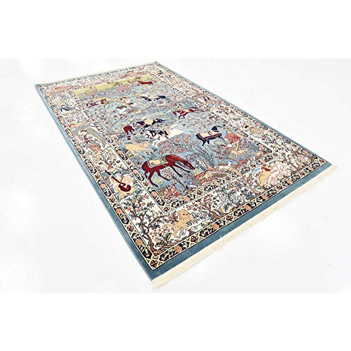Unique Loom Narenj Collection Classic Traditional Hunting Scene Textured Design Area Rug, Rectangular 5' 0" x 8' 0", Blue/Tan
