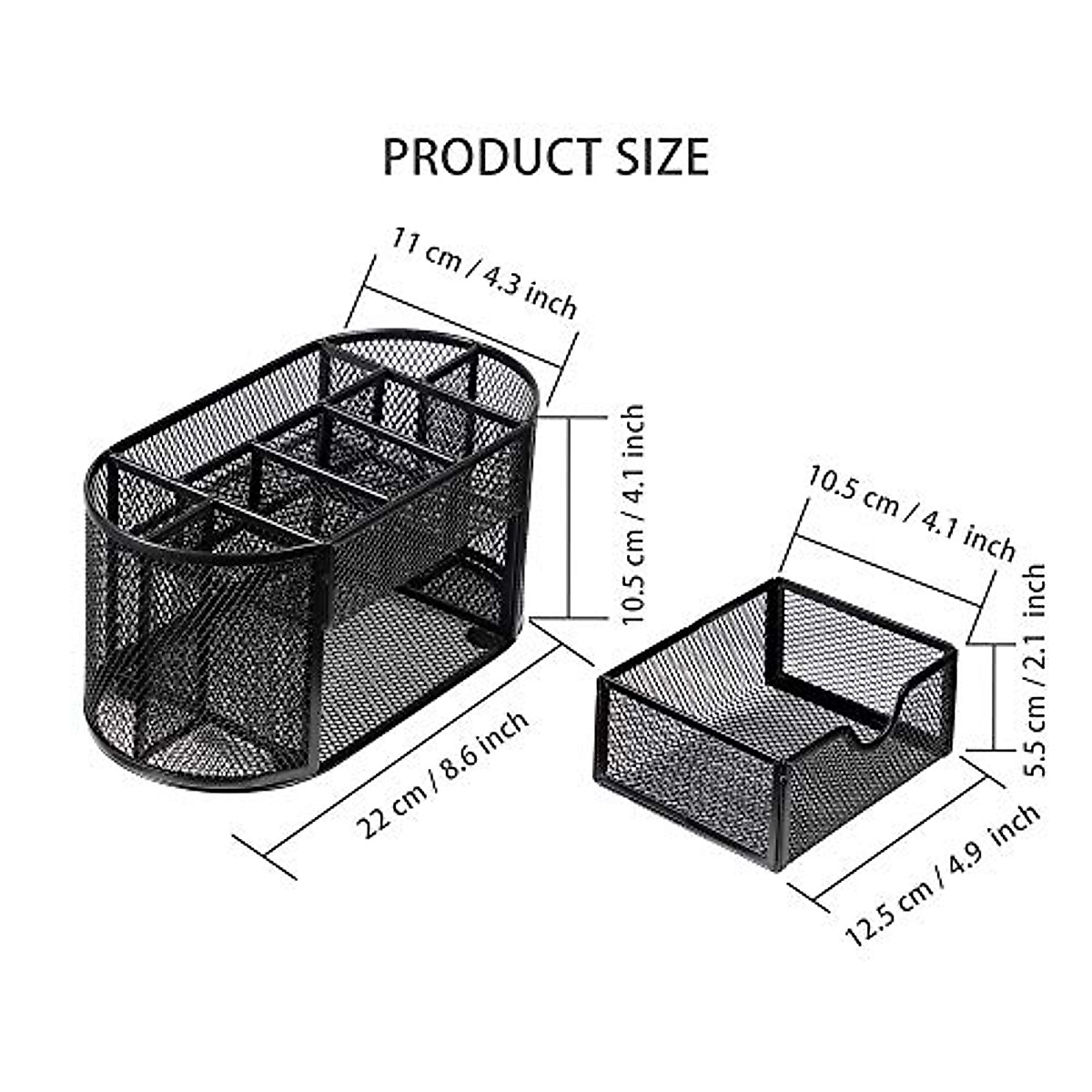 Wellerly Desk Organizer, Office Supplies Pen Holder Organizers Multi-Functional Mesh Desk Organization Storage with 8 Compartments and 1 Drawer Stationery Caddy Oval for Office School Home Supply
