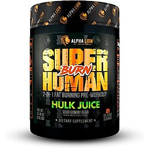 ALPHA LION Superhuman Burn 2-in-1 Metabolism Booster Pre Workout, Weight Loss Supplement, Appetite Suppressant, Fat Loss Support, Energy & Focus Powder (21 Servings, Hulk Juice)