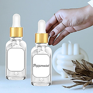 Bumobum 2 oz Dropper Bottle, 24 pack Clear Glass Eye Dropper Bottles with Golden Top Cap for Essential Oils, Tincture Bottle with Labels and Funnel