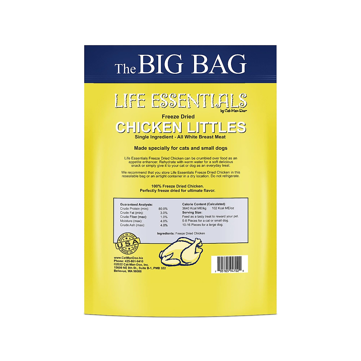 All Natural Freeze Dried Chicken/Chicken Littles Pet Treats for Dogs & Cats - No Fillers, Preservatives, or Additives - A No Grain Tasty Treat -1 Lb Big Bag - Made in USA