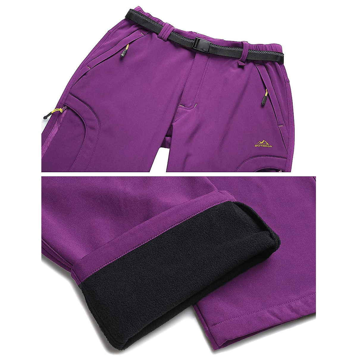 MAGCOMSEN Women's Fleece Lined Softshell Pants Winter Sports Snow Ski Hiking Pants with Multi-Pockets (Purple, 30W x 30L)