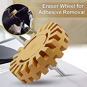 Dualshine Decal Remover Eraser Wheel, Rubber Wheel Decal Remover Car Sticker Remover Tool Rubber Decal Eraser Wheel Adhesive Remover 4”Pad with Drill Adapter Kit