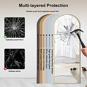 64"x21" Arched Full Length Mirror Gold Floor Mirror with Stand, Aluminium Metal Frame for Wall Mounted Full Body Mirror Leaning Body Mirror Hanging Wall Mirror for Bedroom Living Room Dressing Mirror