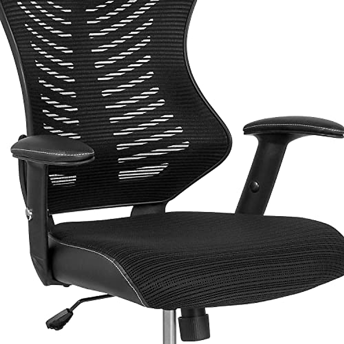 Flash Furniture High Back Designer Black Mesh Drafting Chair with LeatherSoft Sides and Adjustable Arms