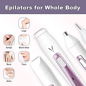 Face Razors for Women, Rechargeable 4 in 1 Facial Hair Removal and Eyebrow Nose Trimmer, Painless Bikini Trimmer, Shaver for Body, Arms, Armpit, Peach Fuzz on Upper Lip and Chin, Waterproof, Plum