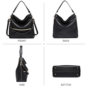 Dasein Hobo Handbags for Women Purses Vegan Leather Shoulder Bags Bucket Purse Large Tote Set with Long Strap (black)