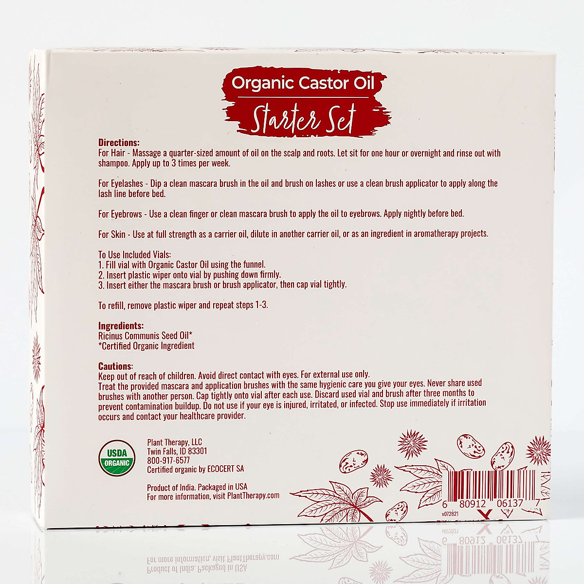 Plant Therapy Castor Oil Starter Set USDA Organic Cold Pressed 100% Pure Hexane Free, Conditioning & Healing, For Dry Skin, Hair Growth - Skin, Hair Care, Eyelashes