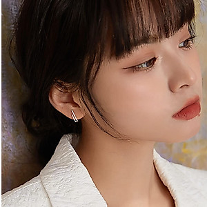 Reffeer Solid 925 Sterling Silver Bar Huggie Stud Earrings Hoops for Women Bar Half Hoop Earrings Open Hoops (A-Silver)