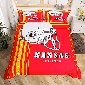 Erosebridal American Football City Duvet Cover Football Sports Game Full Bedding Set with 2 Pillowcases, American Football Helmet Comforter Cover Teen Boys Football Bedroom Decor, Yellow Red (Kansas)