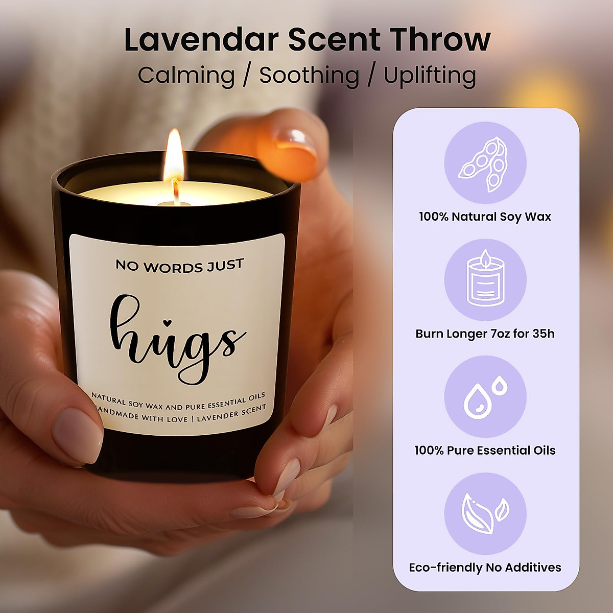 TONESLIX Sympathy Gifts for Loss of Loved One, Mom, Bereavement Gift Ideas, Thinking of You Gifts for Women, Condolences/Comfort/Get Well Soon Gift, Miscarriage, No Words Just Hugs Sympathy Candle