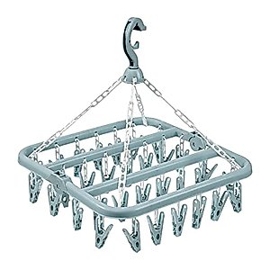 ZUKPUMNE Sock Hanger for Washing Line, Foldable Swivel Clothes Underwear Hanger with 32 Clips for Washing Line, Sock Dryer with Pegs Clothes for Sock,Underwear Hanger, Clothes Pegs, Laundry Airer