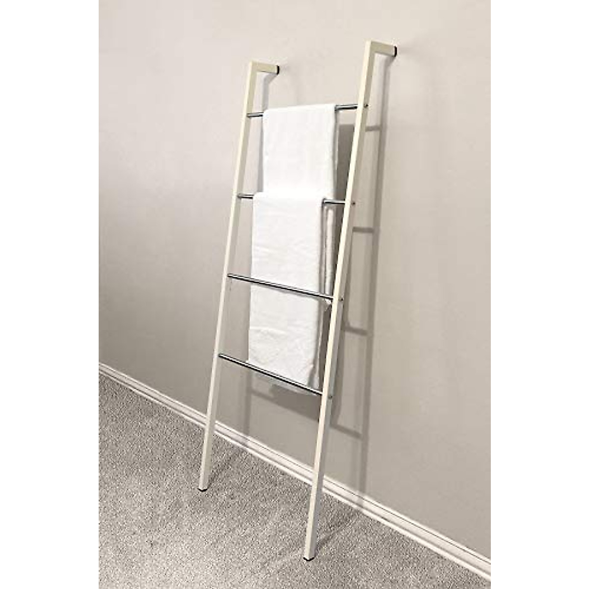 Asta Metal Towel Ladder with 4-Tier Stainless Steel Storage Rungs. Powder-Coated Metal Storage Rack for Bathroom, Bedroom and Laundry Room. B601 (Light Beige)