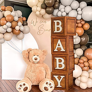 Baby Shower Decorations Baby Boxes with Letters, 4pcs Wood Baby Shower Brown Blocks with Printed BABY Letter, Gender Reveal Decorations, Woodland Baby Shower Girl Boy,Teddy Bear Theme Party