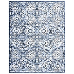 SAFAVIEH Brentwood Collection 8' x 10' Navy / Cream BNT862N Floral Distressed Non-Shedding Living Room Bedroom Dining Home Office Area Rug