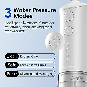 Medcodes Water Dental Flosser Pick for Teeth - 3 Modes Cordless Oral Irrigator 300ML Portable with 5 Jet Tips, 40 Days Rechargeable IPX7 Waterproof Water Dental for Cleaning for Home Travel(White)