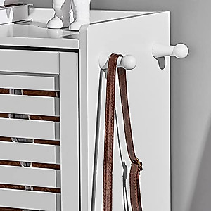 Haotian FSR108-W, White Shoe Cabinet with 3 Flip Drawers, Freestanding Shoe Rack with Hooks, Shoe Storage Cupboard Organizer Unit