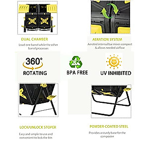 2 X 18.5 Gal Dual Chamber Compost Tumbling Bin from BPA Free Material - Outdoor Rotating Chamber Composters，with Easy-Turn, Fast-Working System for Garden/Patio